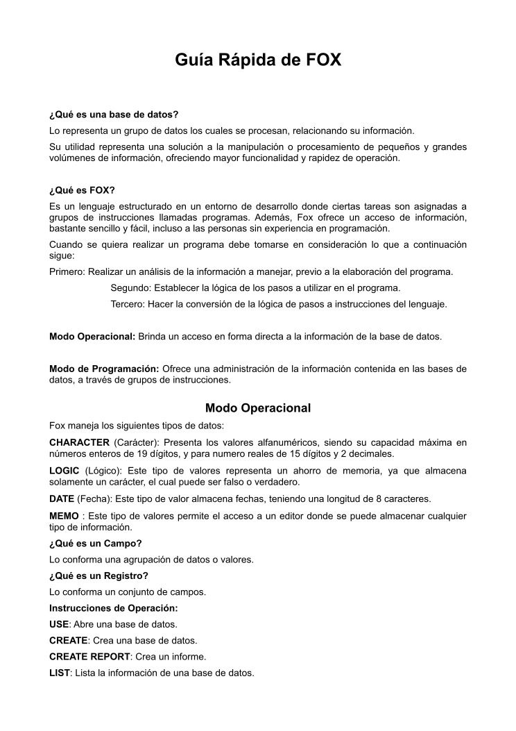 PDF de programación - Guía Rápida de Fox