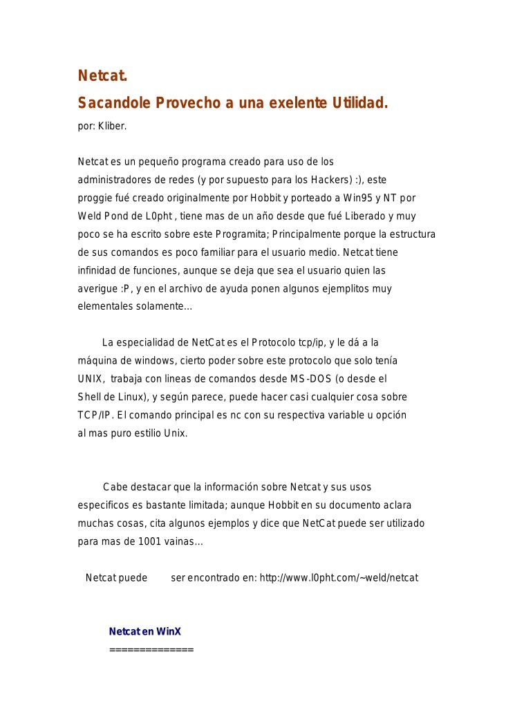 PDF de programación - Netcat. Sacandole provecho a una excelente utilidad