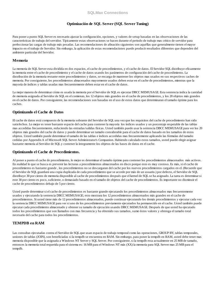 PDF de programación - Optimización de SQL Server (SQL Server Tuning)