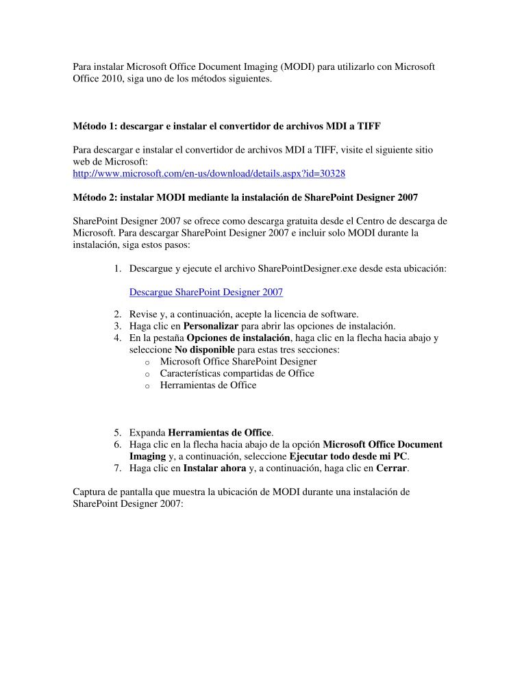 PDF de programación - Para instalar Microsoft Office Document Imaging PDF de programación - Para instalar Microsoft Office Document Imaging