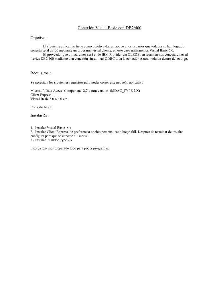 PDF de programación - Conexión Visual Basic con DB2/400