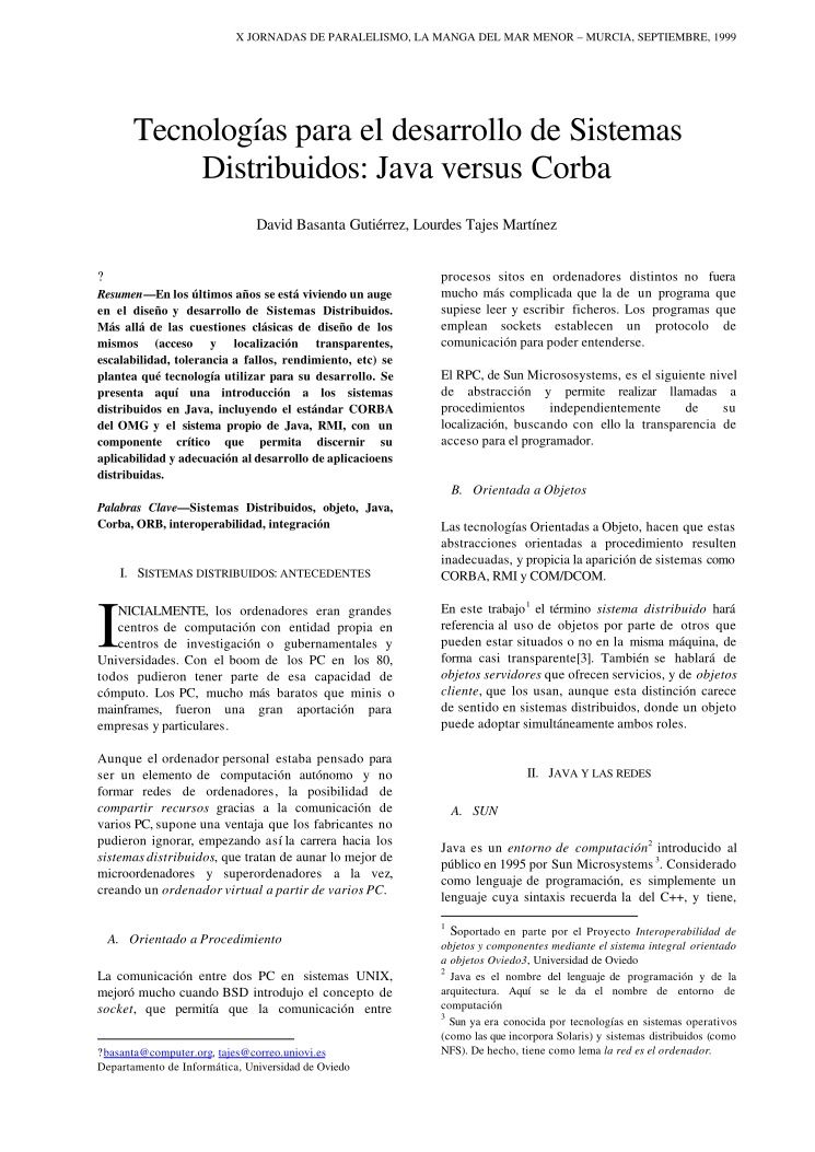 PDF de programación - Tecnologías para el desarrollo de Sistemas Distribuidos: Java versus Corba