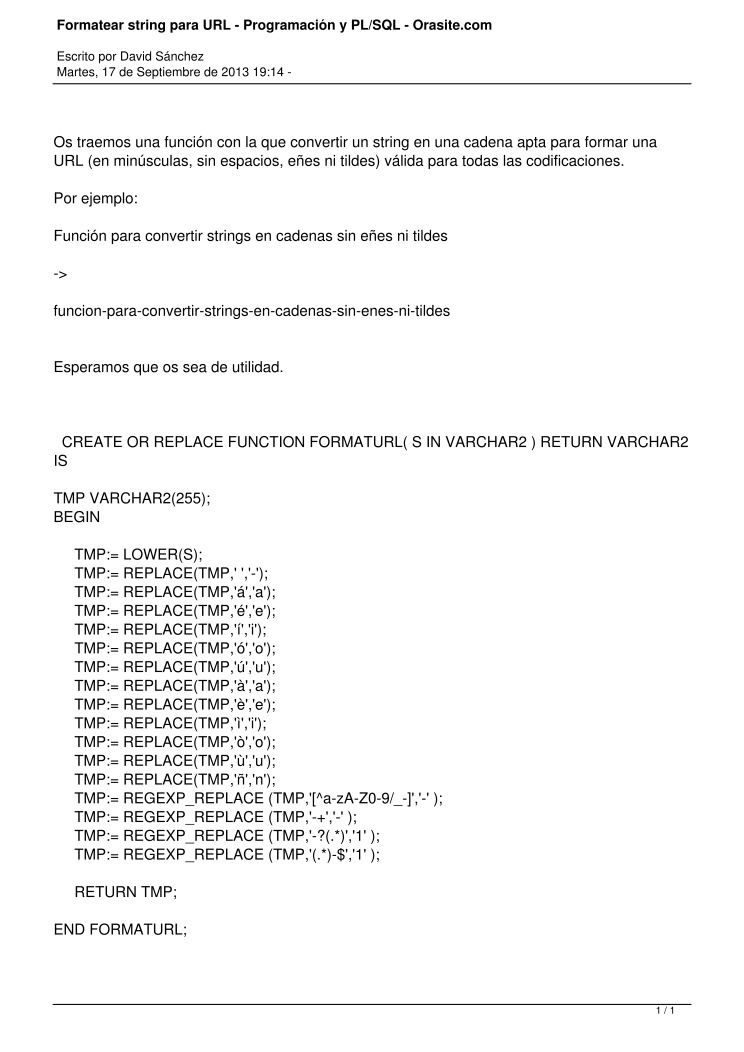 PDF de programación - Formatear string para URL - Programación y PL/SQL - Orasite.com