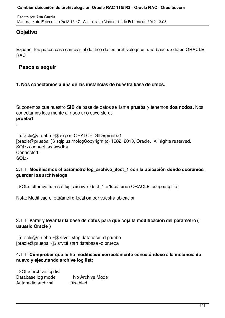 PDF de programación - Cambiar ubicación de archivelogs en Oracle RAC ...