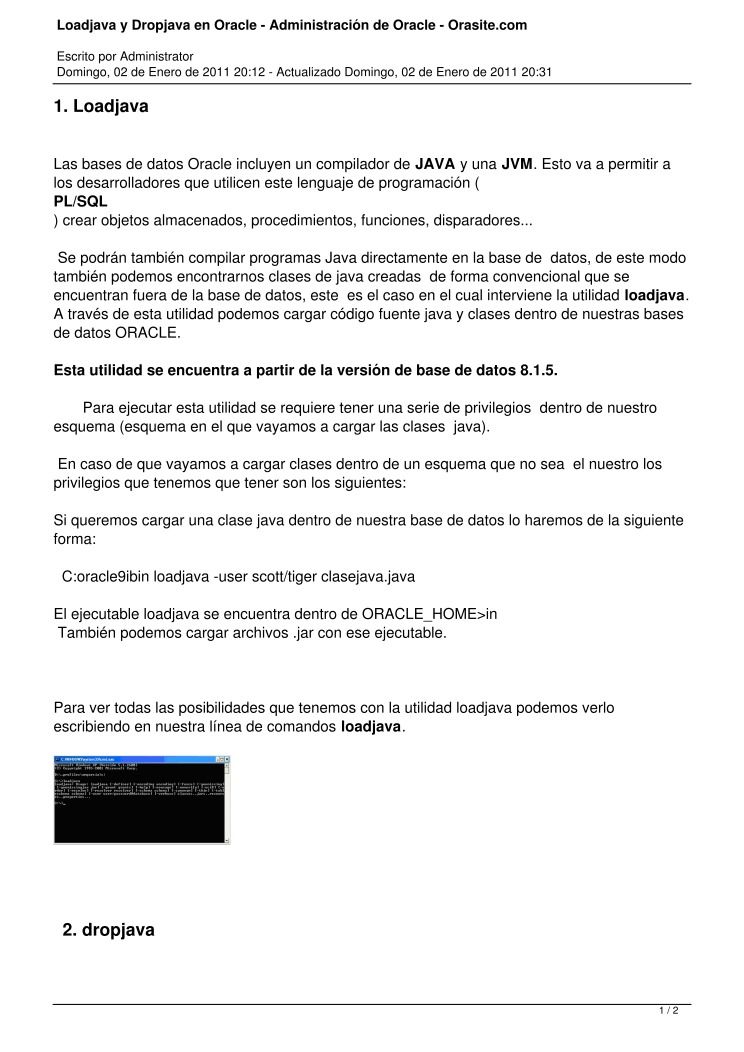 Pdf De Programación Loadjava Y Dropjava En Oracle Administración De