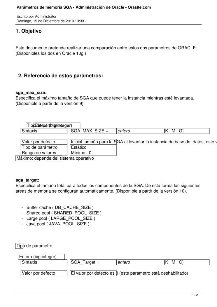 PDF de programación - Parámetros de memoria SGA - Administración de ...