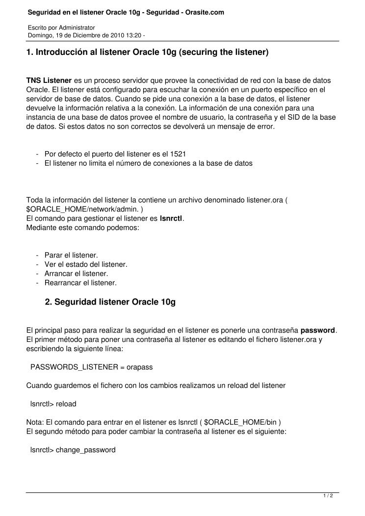 PDF de programación - Seguridad en el listener Oracle 10g - Seguridad ...