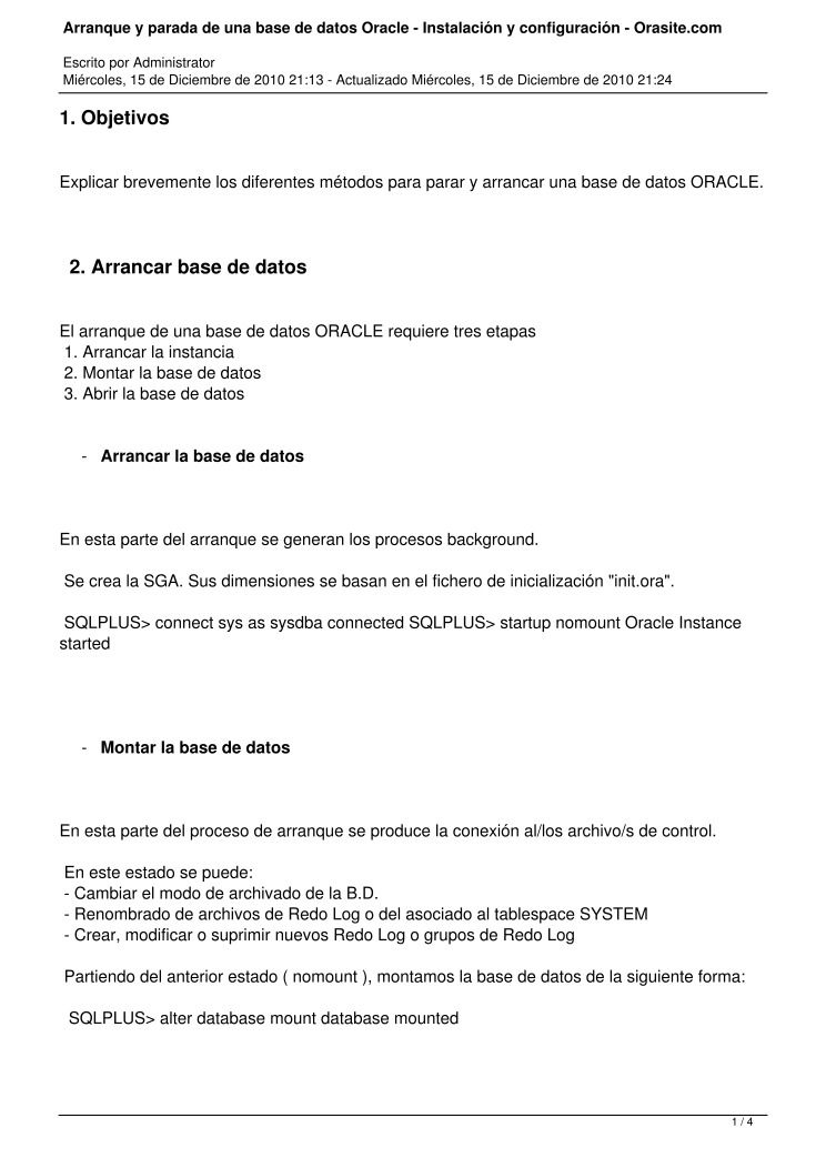 PDF de programación - Arranque y parada de una base de datos Oracle - Instalación y ...
