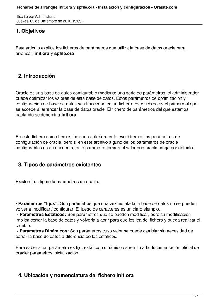 Pdf De Programación Ficheros De Arranque Initora Y Spfileora Instalación Y Configuración 