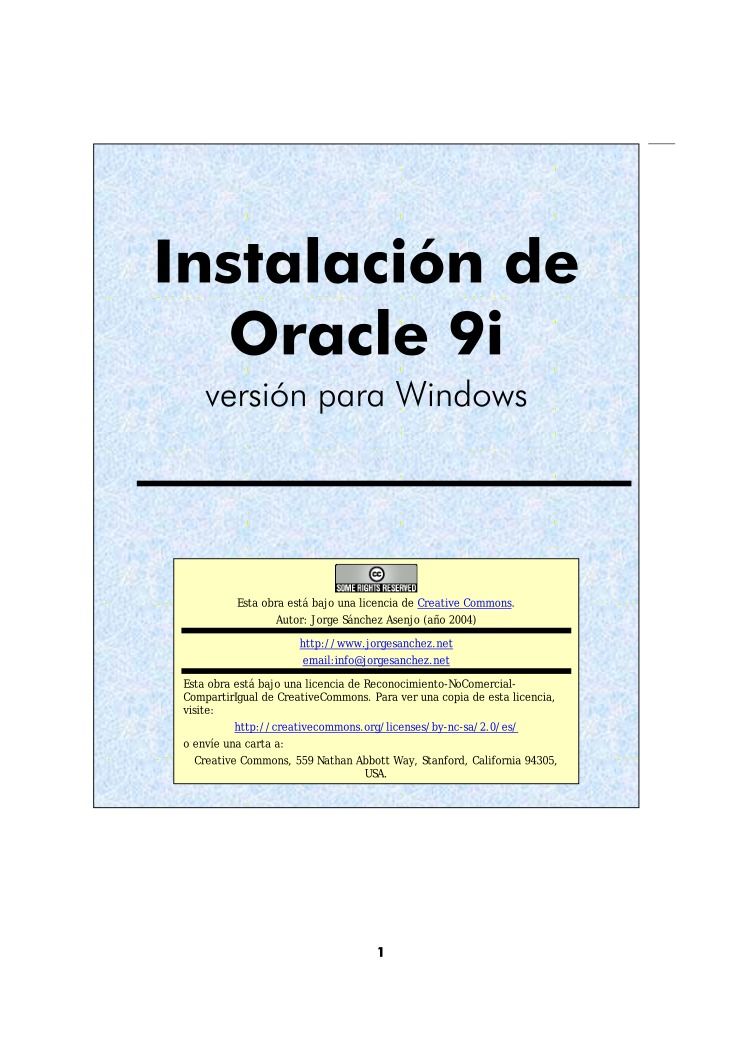 PDF de programación - Instalación de Oracle 9i - versión para Windows