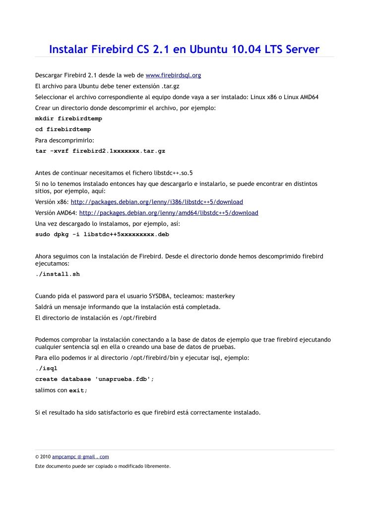 PDF de programación - Instalar Firebird CS 2.1 en Ubuntu 10.04 LTS Server