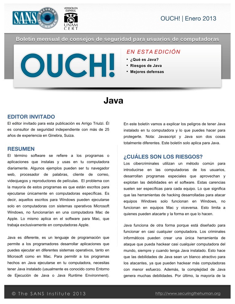 PDF de programación - OUCH 2013 - Java