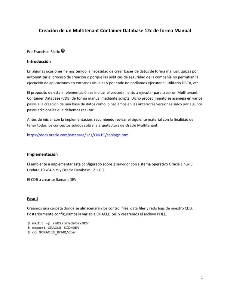 PDF de programación - Creacion Multitenant Container Database 12c forma ...