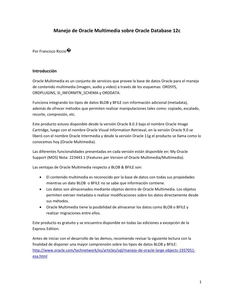 Pdf De Programación Manejo Oracle Multimedia Oracle Database 12c