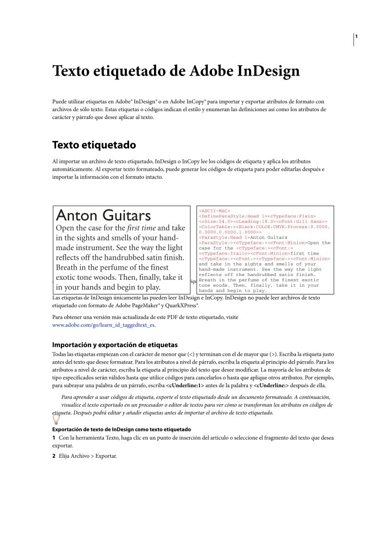 PDF de programación - TEXTO ETIQUETADO DE ADOBE® INDESIGN® CS3 - GUÍA ...