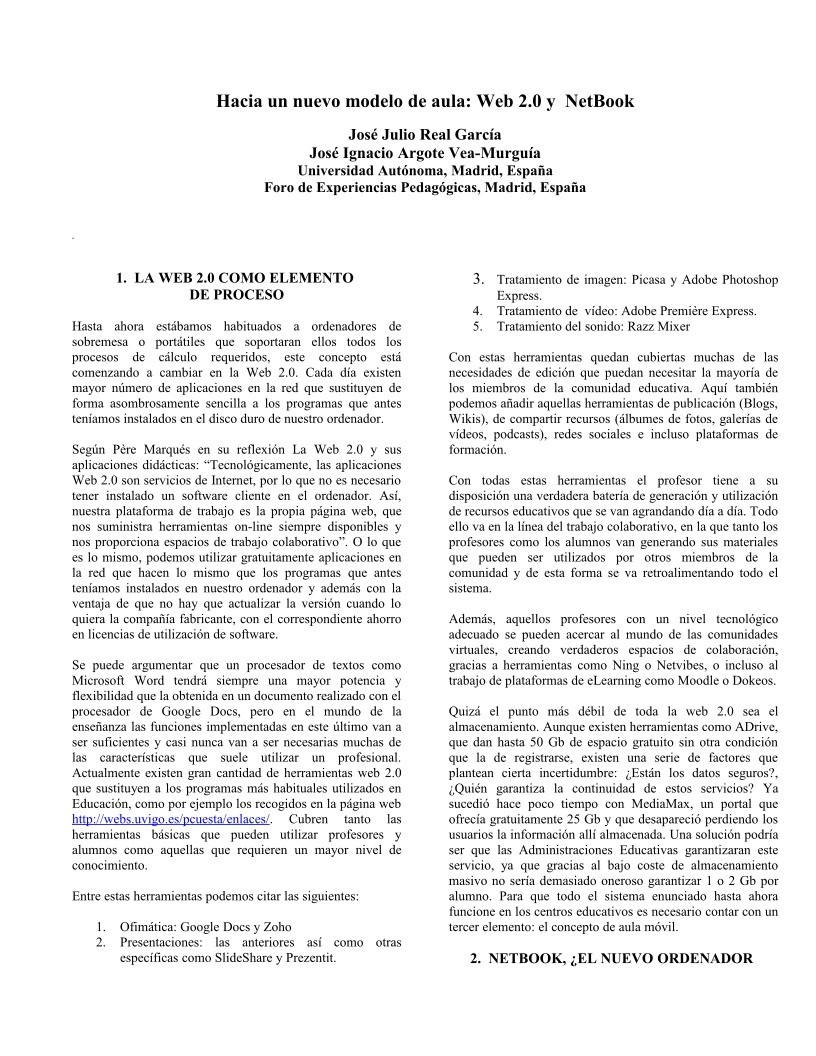 PDF de programación - Hacia un nuevo modelo de aula: Web 2 y NetBook