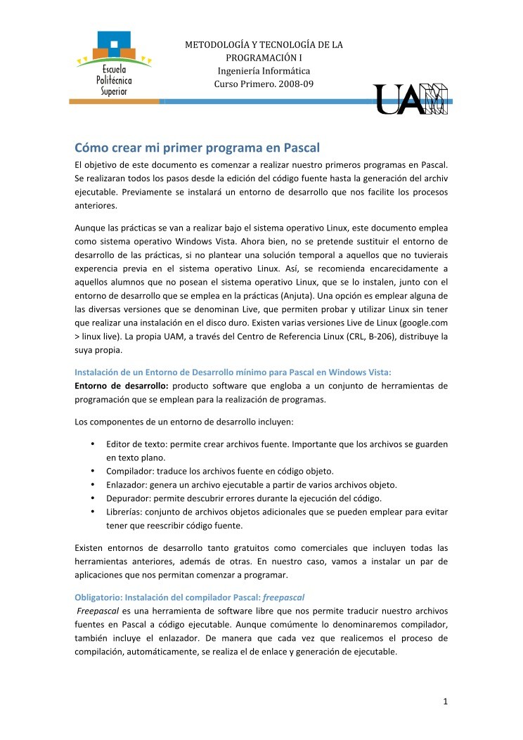 PDF de programación - Cómo crear mi primer programa en Pascal