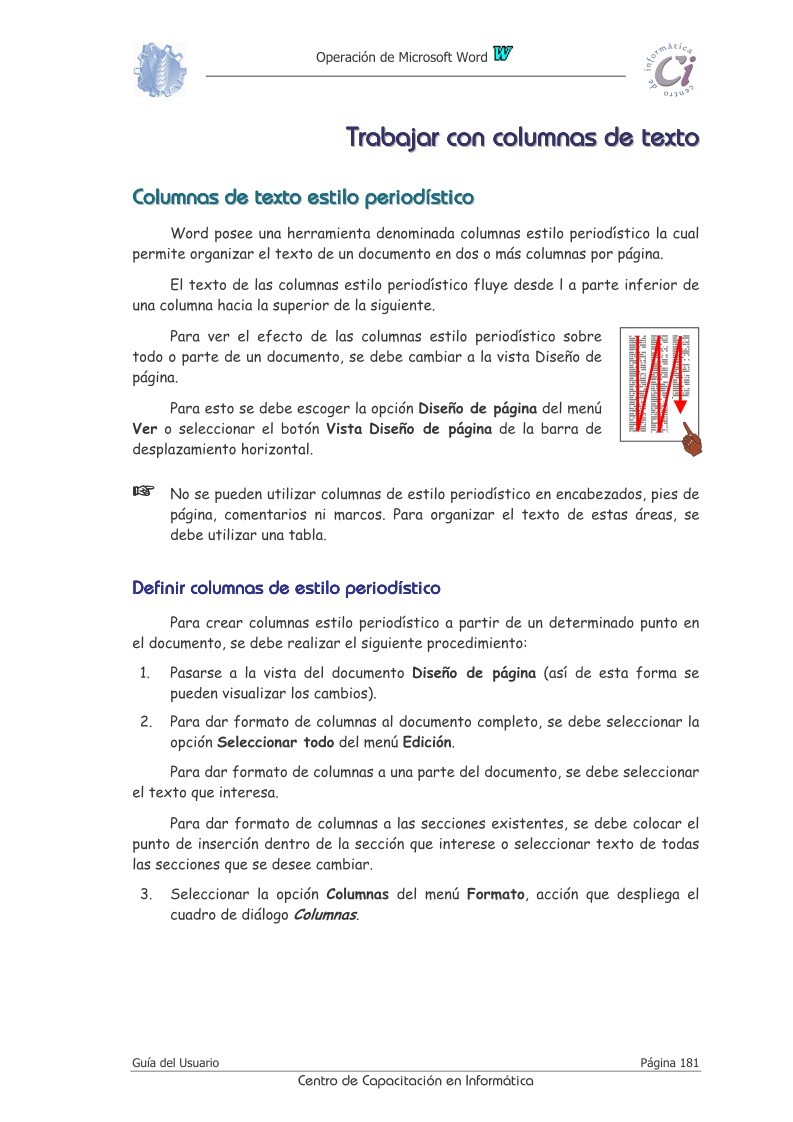 PDF de programación - Trabajar con columnas de texto - Operación de ...
