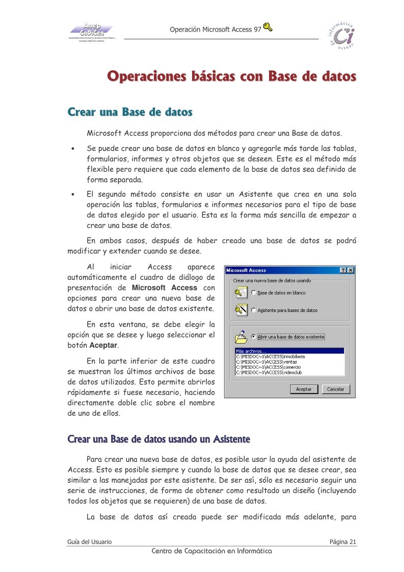 PDF de programación - Operación Access 97 - Operaciones básicas con ...