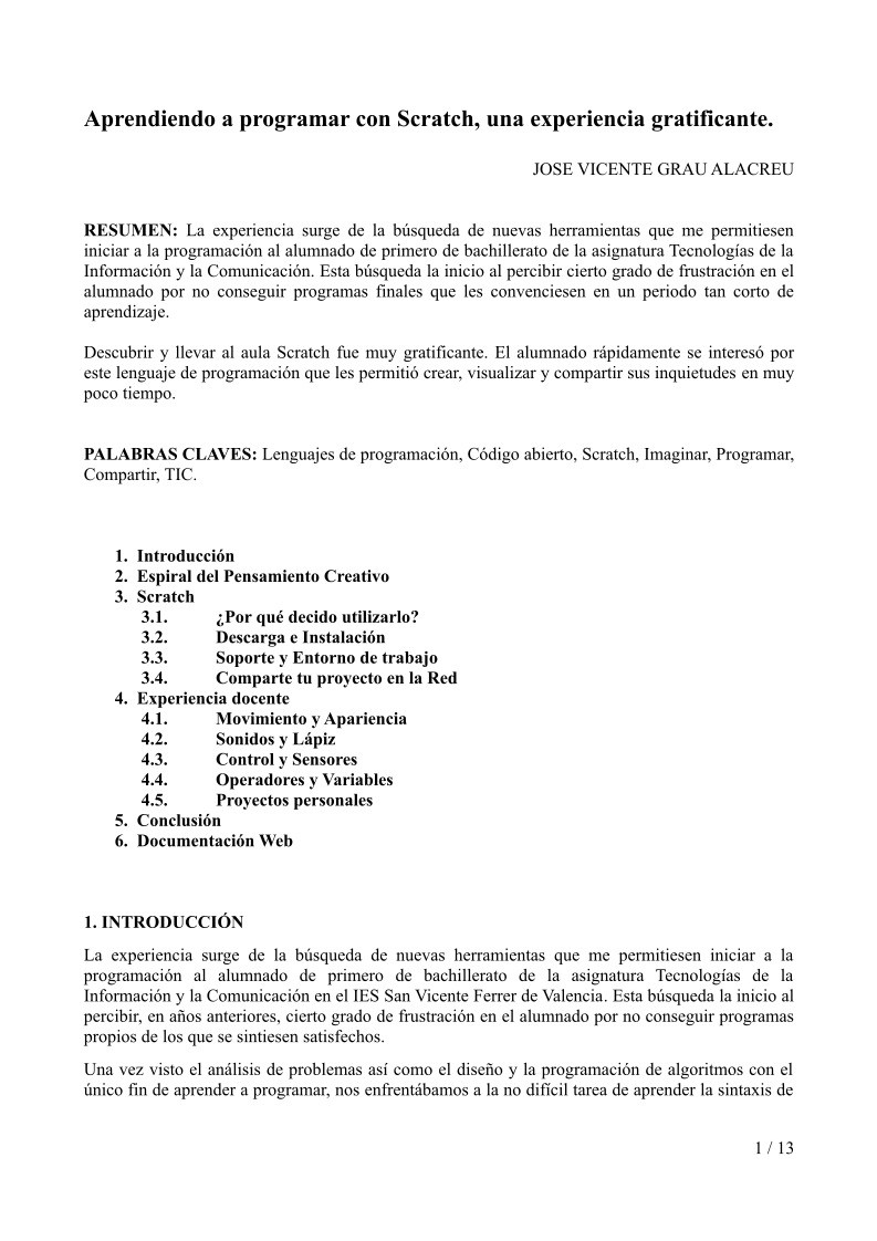PDF de programación - Aprendiendo a programar con Scratch, una experiencia gratificante