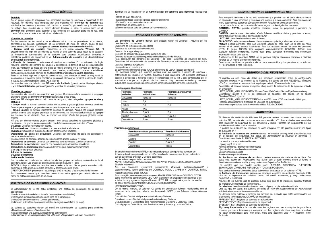 PDF de programación - Referencia rápida de seguridad en Windows NT