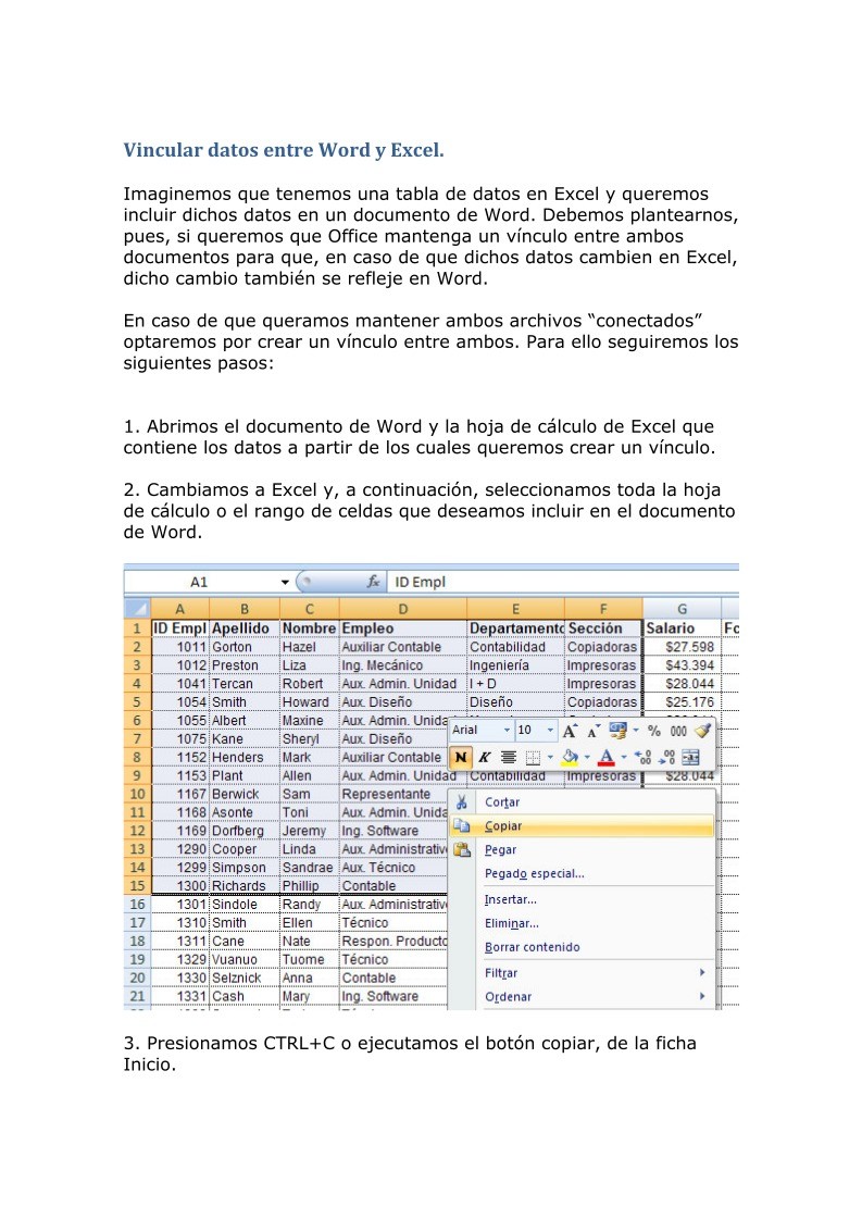 PDF de programación - Vincular datos entre Word y Excel