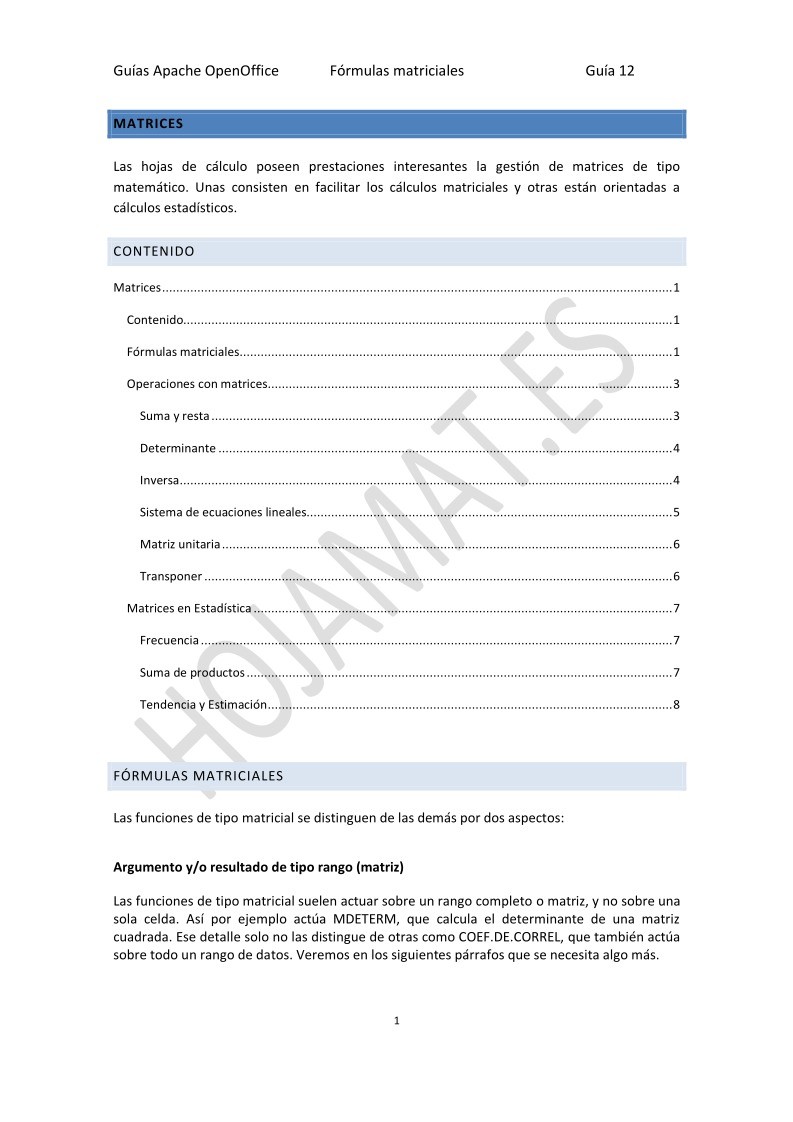 Pdf De Programación Guía De Apache Openoffice Fórmulas Matriciales 