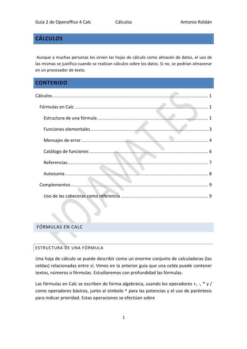 PDF de programación - Guía 2 de OpenOffice 4 Calc - Cálculos