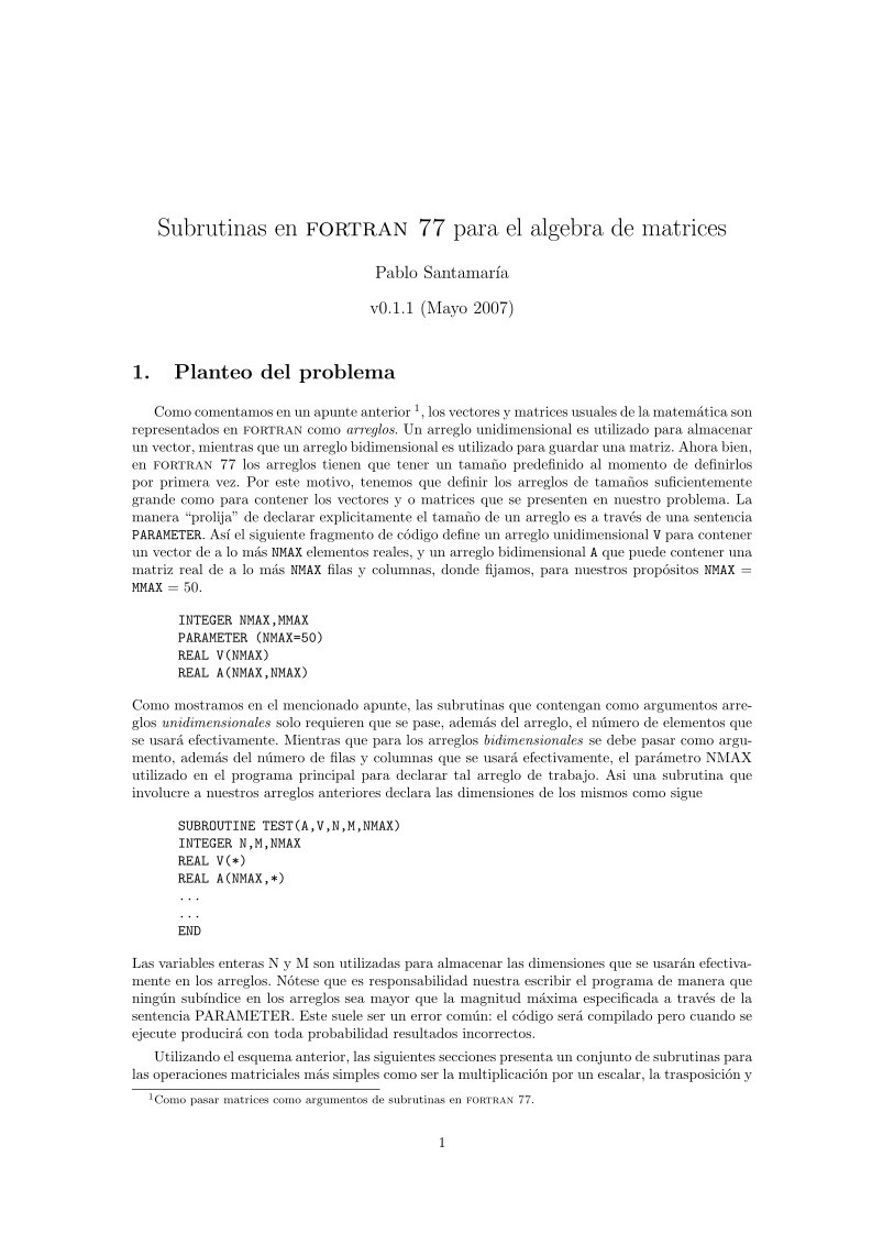PDF de programación - Subrutinas en fortran 77 para el algebra de matrices