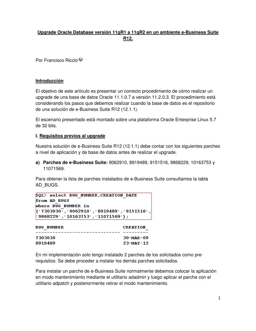 PDF de programación - Upgrade Oracle Database versión 11gR1 a 11gR2 en un ambiente e-Business ...