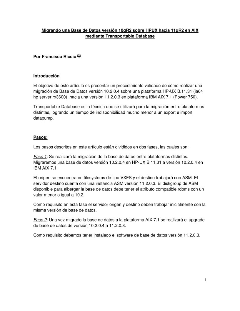 PDF de programación - Migrando una Base de Datos versión 10gR2 sobre ... PDF de programación - Migrando una Base de Datos versión 10gR2 sobre ...