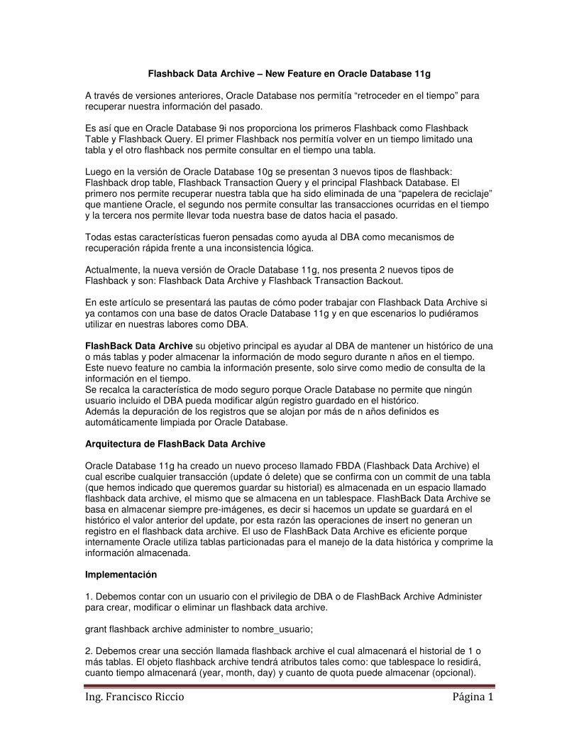 Pdf De Programación Flashback Data Archive New Feature En Oracle Database 11g