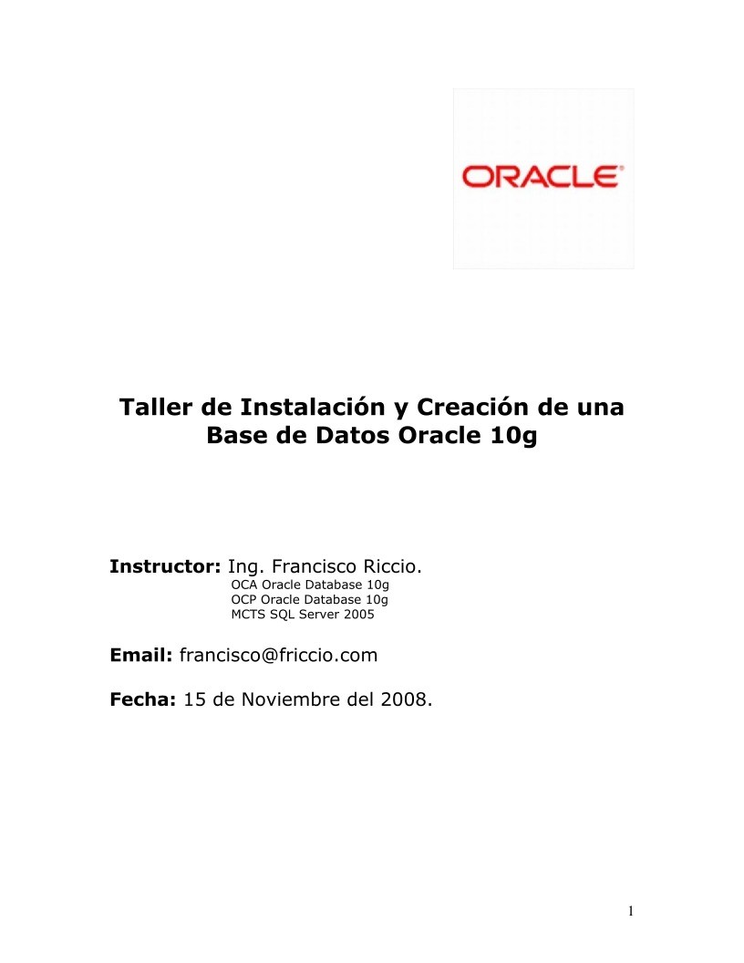 PDF de programación - Taller de Instalación y Creación de una Base de Datos Oracle 10g