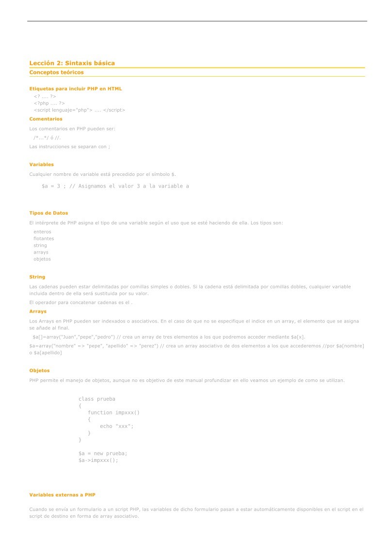PDF de programación - Manual de PHP - Lección 2: Sintaxis básica