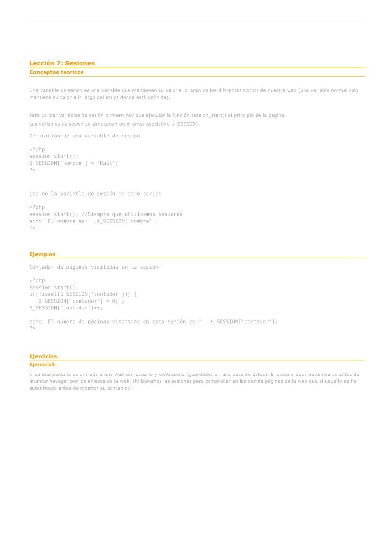 PDF de programación - Lección 7 - Sesiones - Manual de PHP