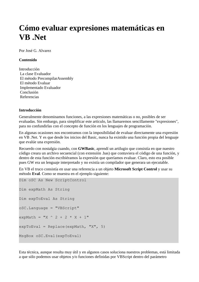 PDF de programación - Cómo evaluar expresiones matemáticas en VB .Net