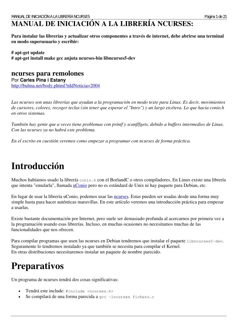 PDF de programación - MANUAL DE INICIACIN A LA LIBRERA NCURSES: