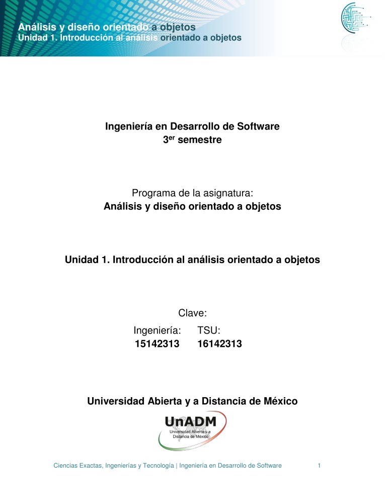 PDF de programación - Unidad 1. Introducción al análisis orientado a objetos