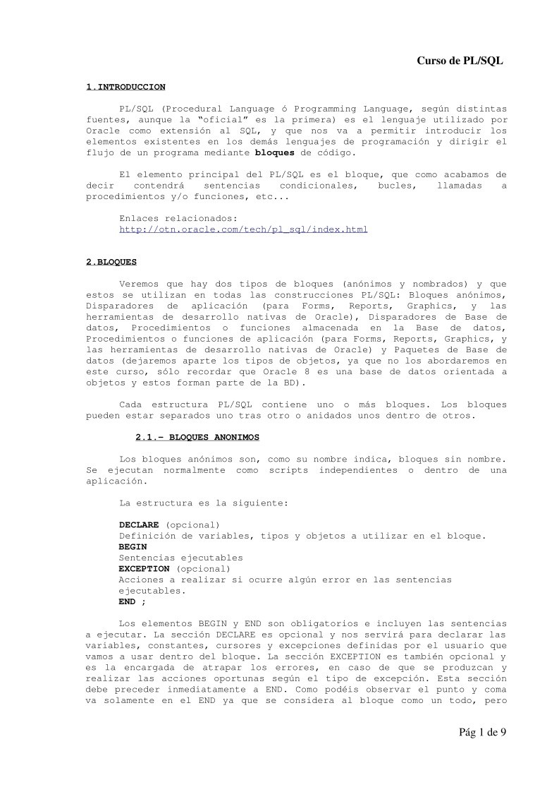 PDF de programación - Curso de PL/SQL