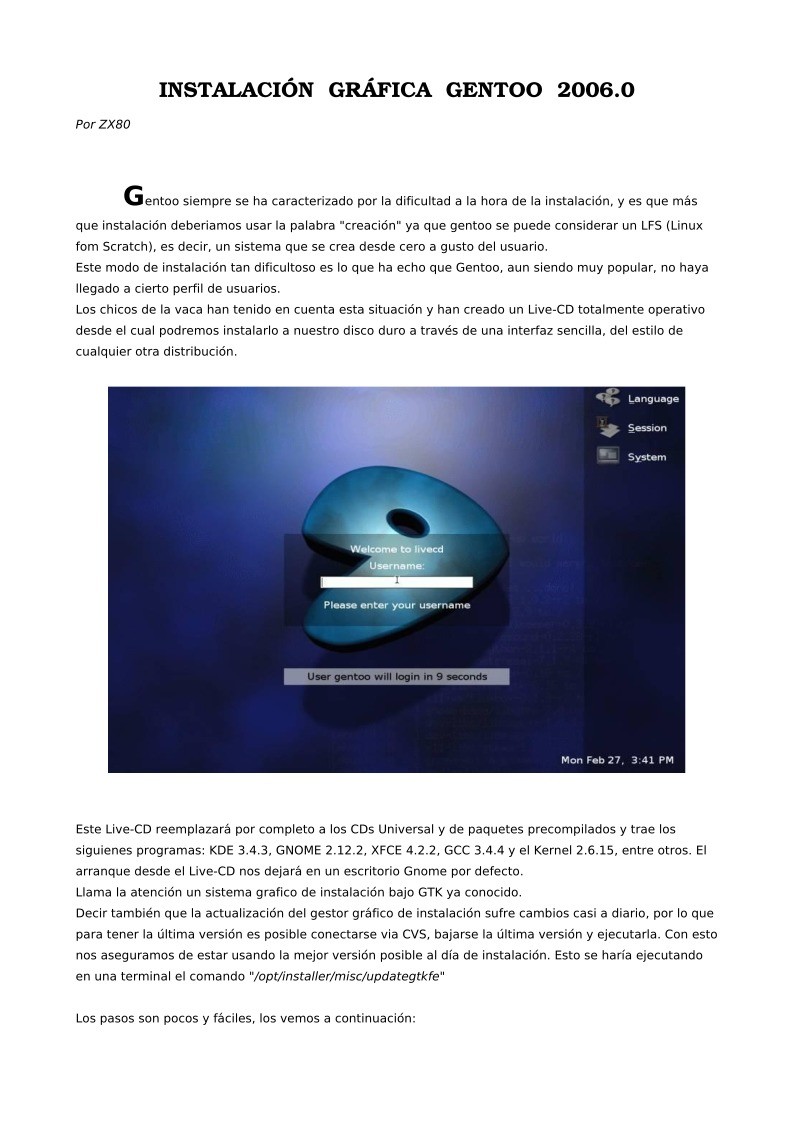 PDF de programación - Instalación gráfica Gentoo 2006