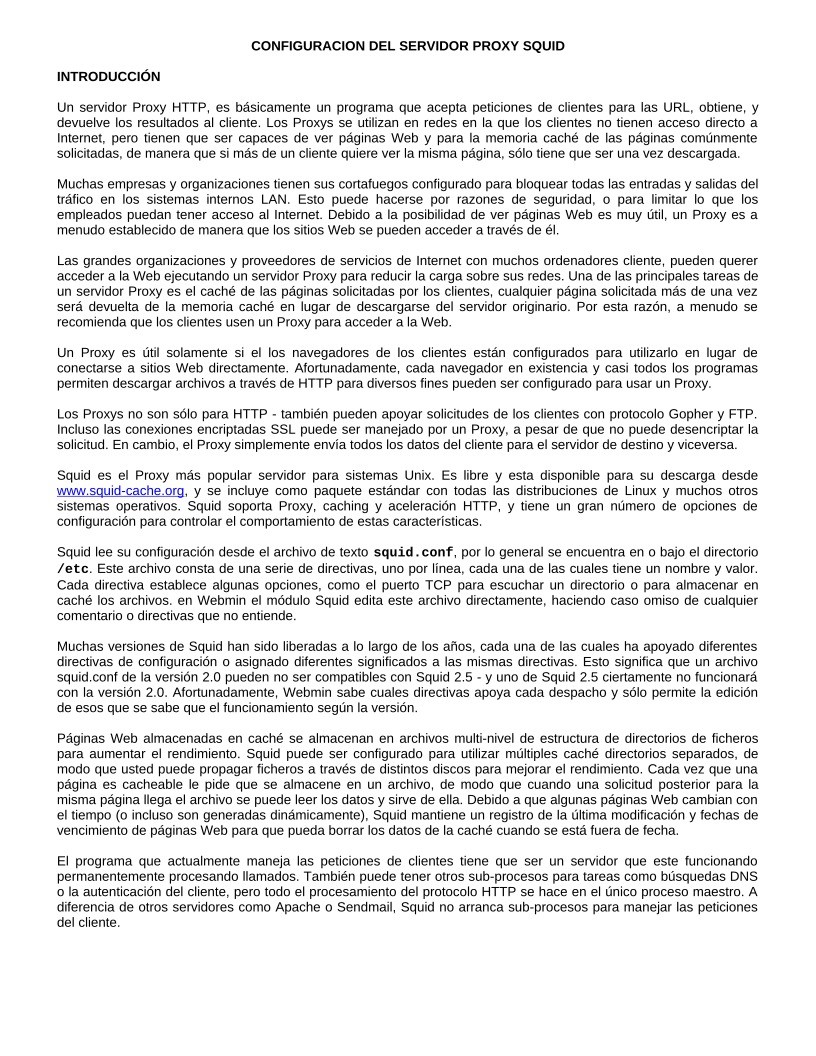 PDF de programación - CONFIGURACION DEL SERVIDOR PROXY SQUID