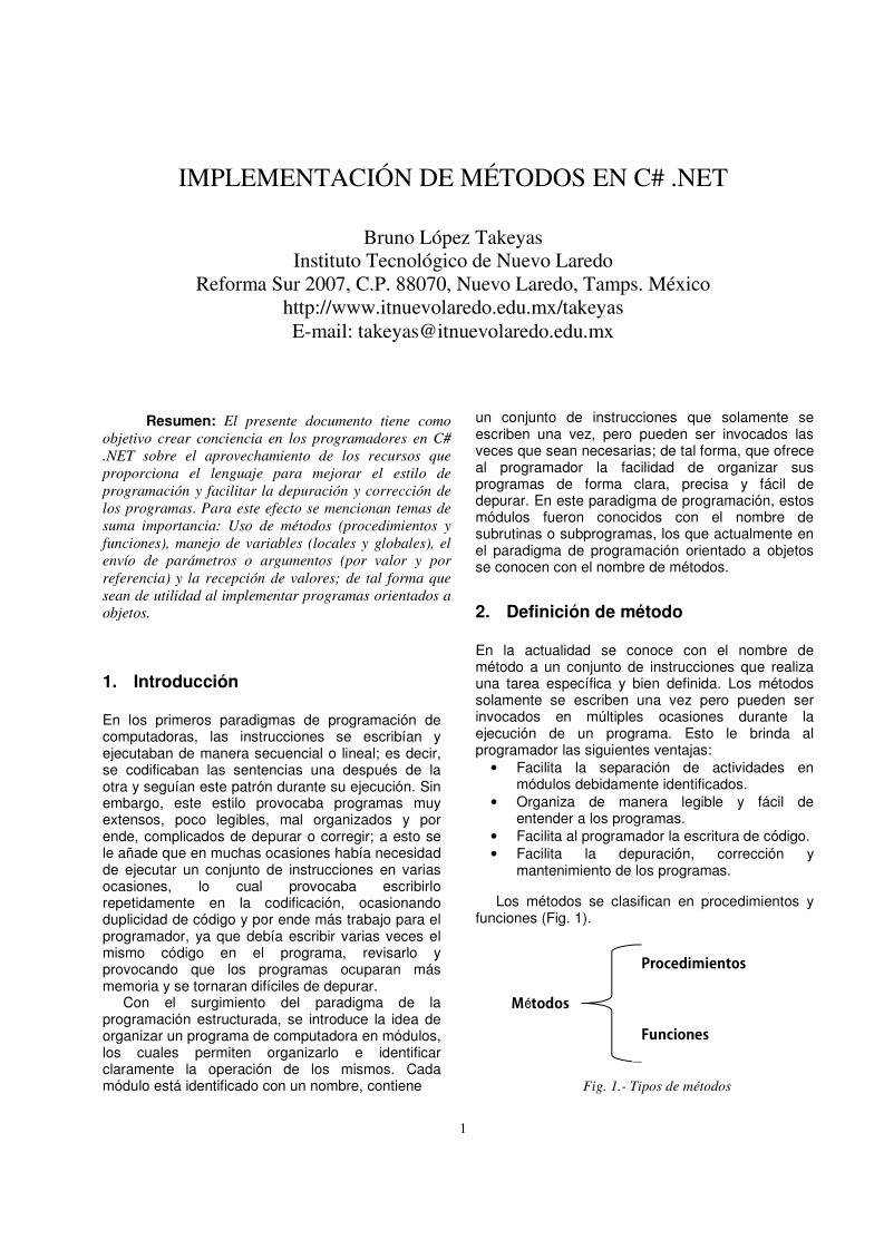 PDF de programación - Implementación de métodos en CSharp .NET