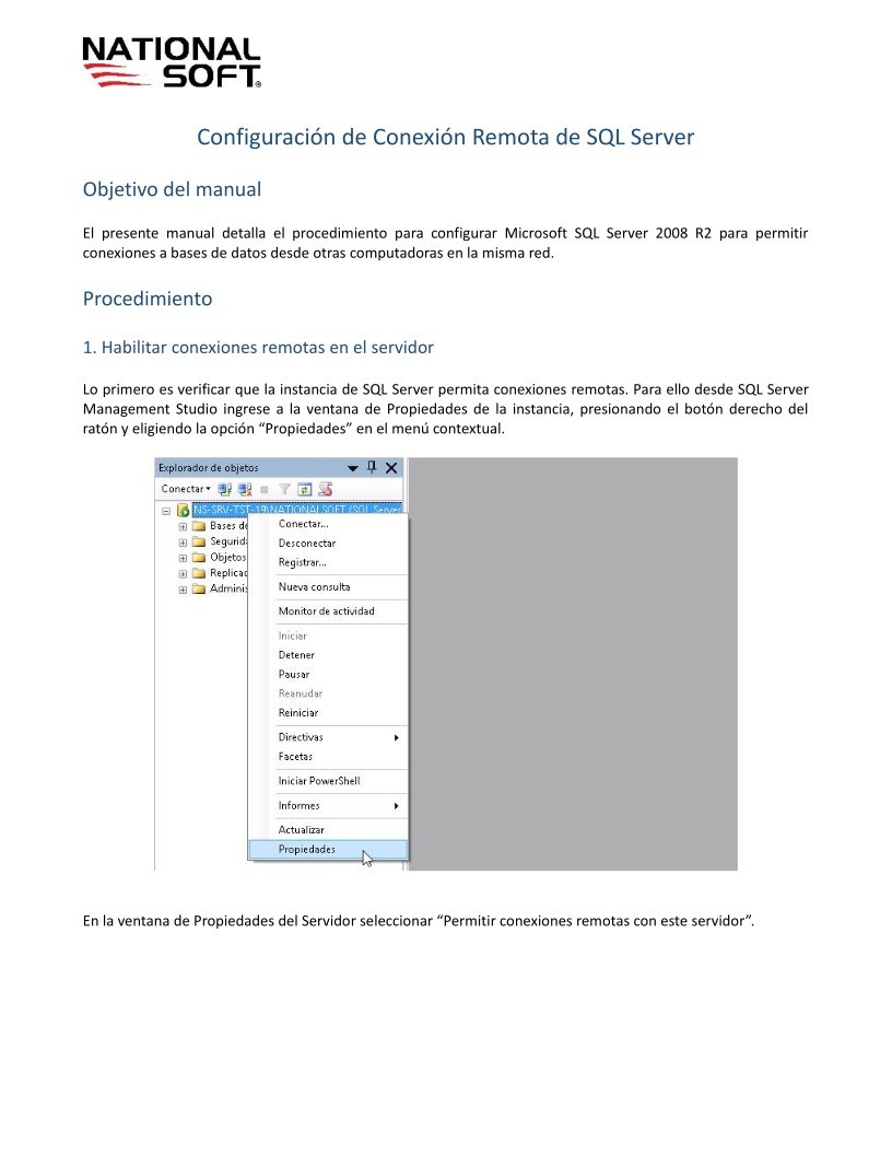 PDF de programación - Configuración de conexión remota de SQL Server