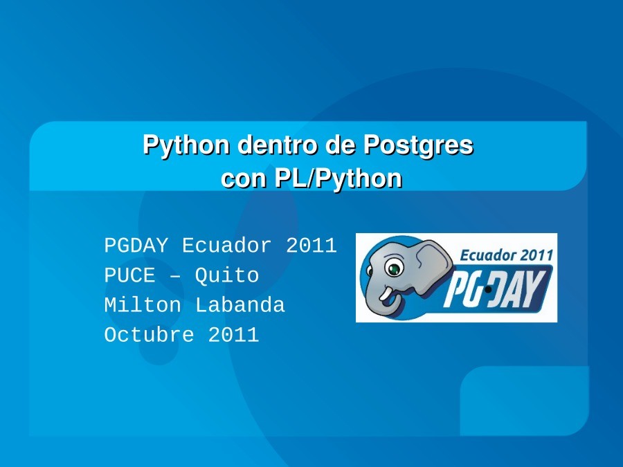 PDF de programación - Python dentro de Postres con PL/Python