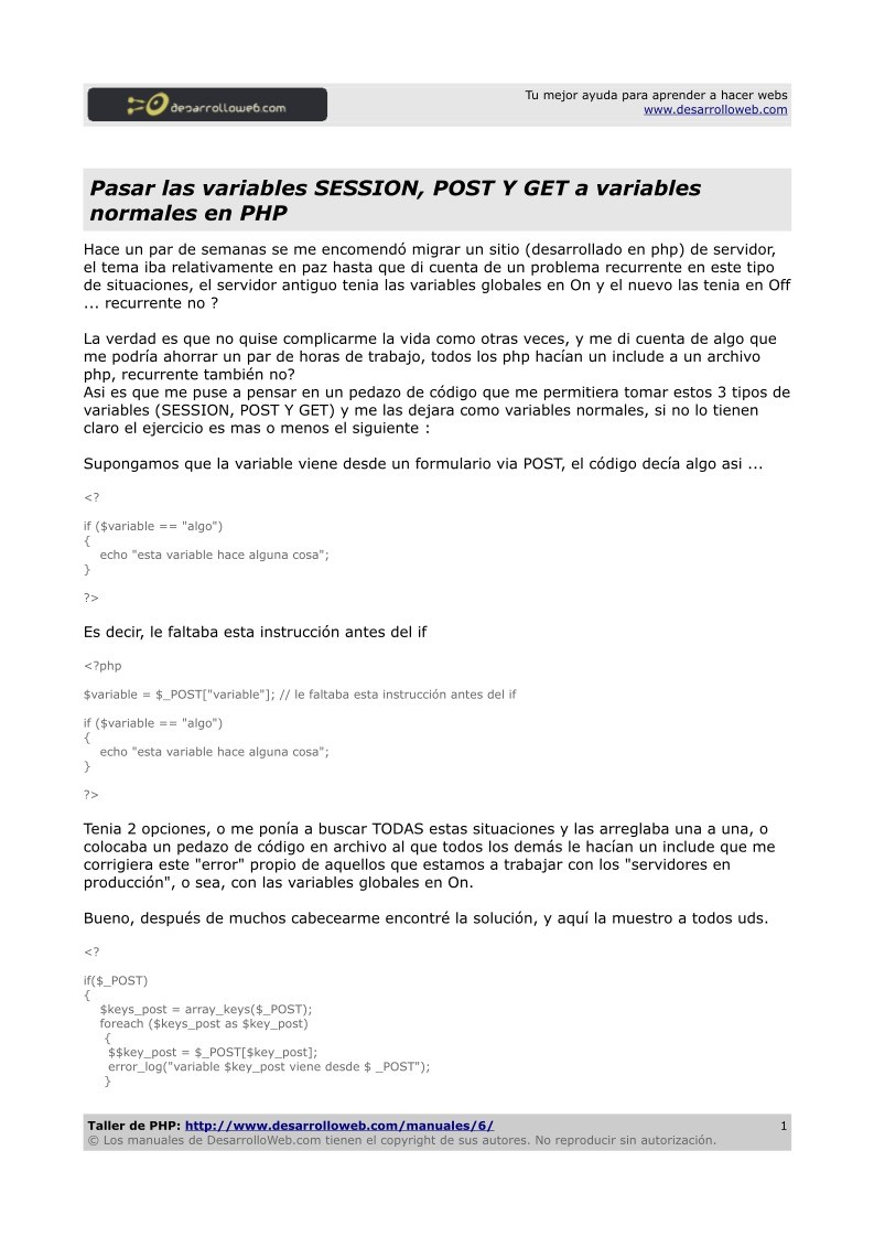 Pdf De Programación Pasar Las Variables Session Post Y Get A Variables Normales En Php