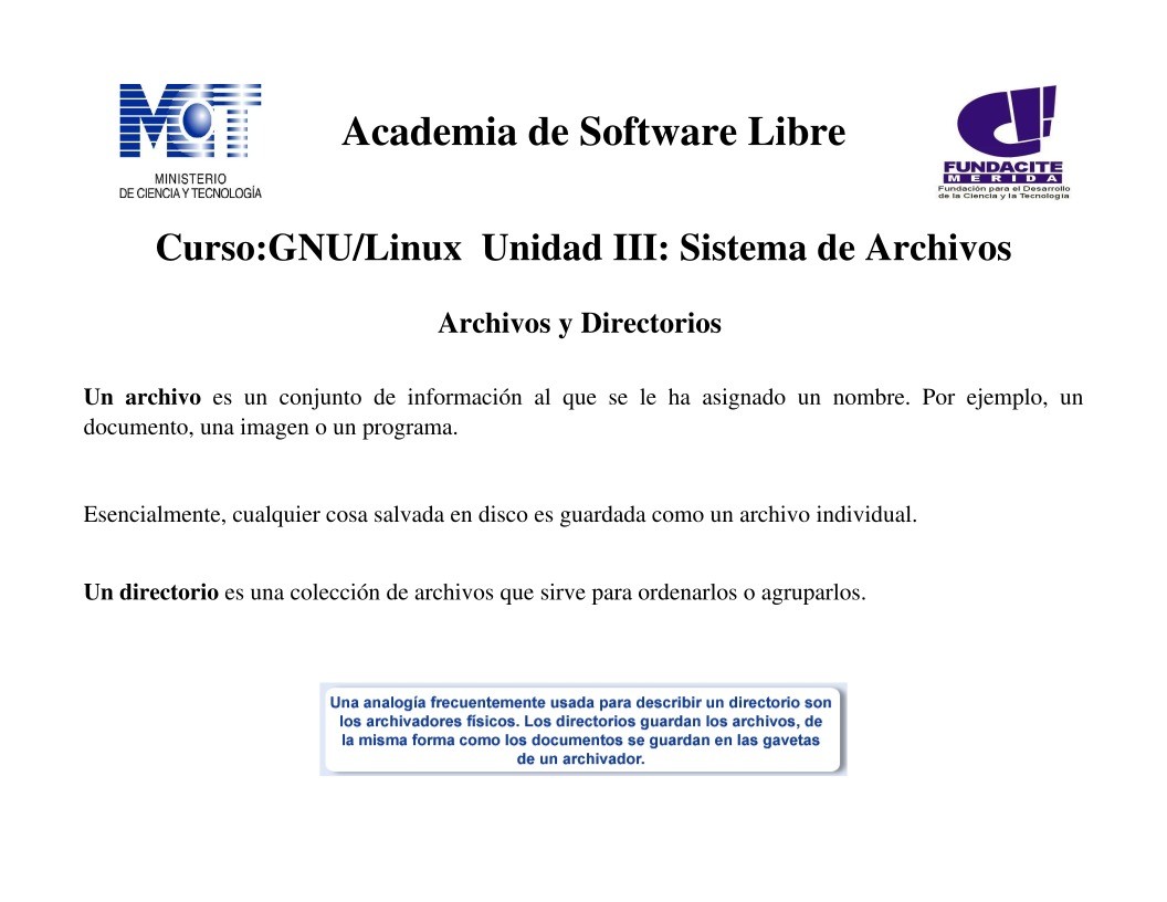 PDF de programación - Curso:GNU/Linux Unidad III: Sistema de Archivos
