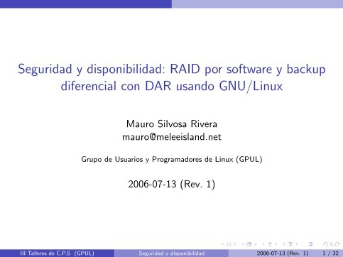 PDF de programación - Seguridad y disponibilidad: RAID por software y backup diferencial con DAR ...
