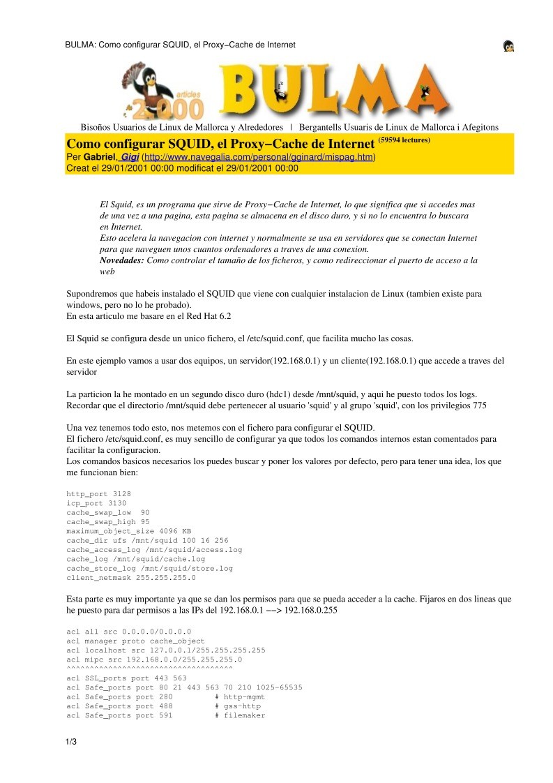 PDF de programación - BULMA: Como configurar SQUID, el Proxy-Cache de Internet