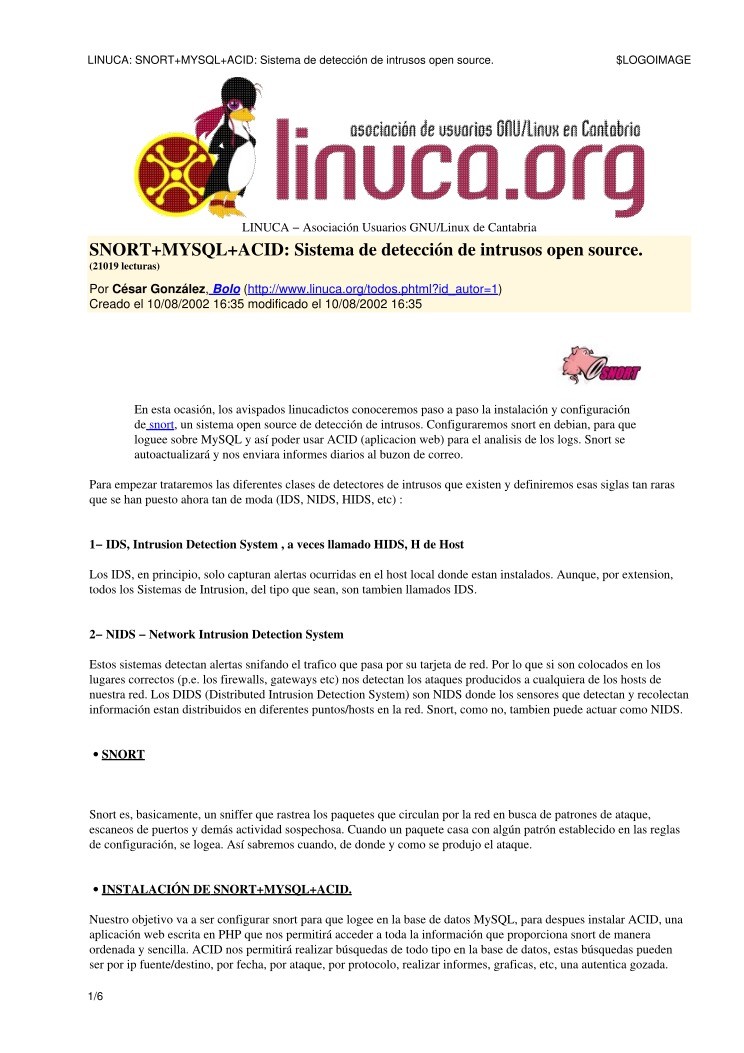 PDF de programación - LINUCA: SNORT+MYSQL+ACID: Sistema de detección de intrusos open source