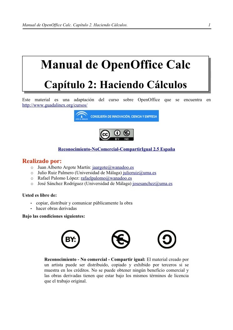 PDF de programación - Capítulo 2: Haciendo Cálculos - Manual de OpenOffice Calc